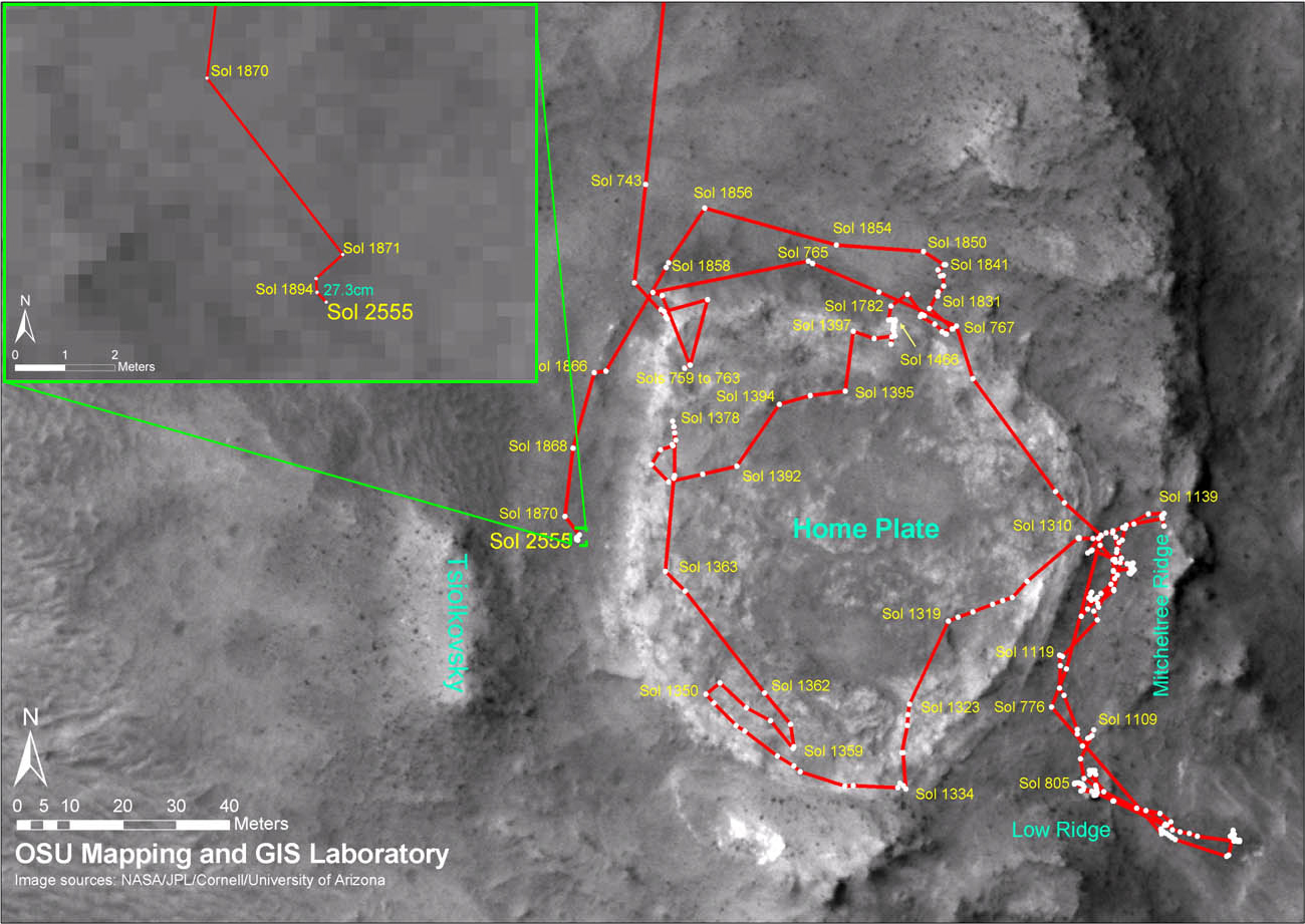 Spirit's traverse map through Sol 2555 – NASA Mars Exploration